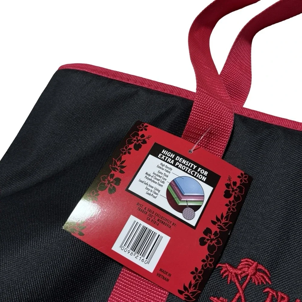 Trader Joe'S | Bags | Nwt Trader Joes Xl Insulated Tote Bag Black Red ...